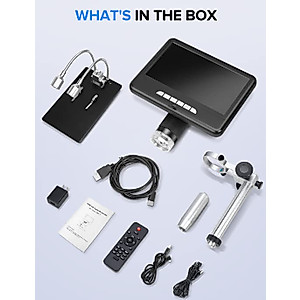 2K LCD Digital Microscope 1200X, Dcorn 7" 24MP HDMI Microscope, Soldering Coin Microscope with Lights, Extension Tube & 32GB Card Included, Coin Magnifier with Light