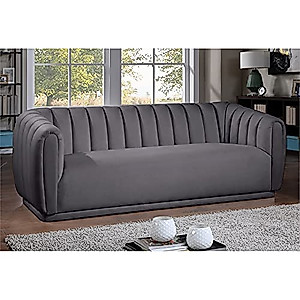 Meridian Furniture 674Grey-S Dixie Collection Modern | Contemporary Velvet Upholstered Sofa with Deep Channel Tufting, 84" W x 37" D x 32.5" H, Grey