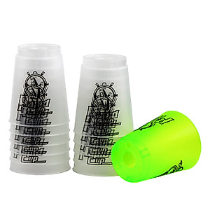 DEWEL Stacking Cup Game with 15 Stack Ways, 12pcs Cup Stacking Set, Sport Stacking Cups with BPA-Free Material, Classic Family Game, Great Gift Idea for Stack Games Lover. (11 White&1 Green)
