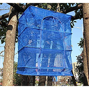 FaFaVila 15.7inch Blue 3 Layer Non-Toxic Nylon Netting Collapsible Mesh Hanging Drying Dry Rack Net Food Dehydrator Receive Storage Carrying Bag (40x40cm/15.7x15.7inch, Blue)