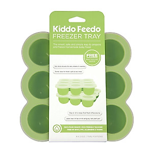 Kiddo Feedo Baby Food Freezer Tray with Silicone Clip-On Lid - Free E-Book by Award-Winning Author/Dietitian - Green