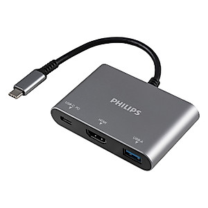 Philips USB C Hub to Multiport Adapter, 3 in 1 Power Pass Through, HDMI 4k@30Hz, 60W USB C Charging Port, 5Gbps USB 3.0 Port for MacBook Pro, MacBook Air, UCB C Laptop Docking Station, DLK9220C/27