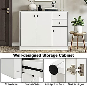 Giantex Buffet Cabinet with Storage - Kitchen Sideboard with 2 Drawers, 3-Door Large & Small Cabinet, Adjustable Shelves, White Pantry Cupboard for Dining Room, Console Table for Entryway