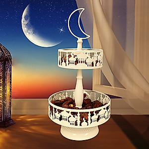 Ramadan Metal Serving Tray Moon Decor Trays Cookies Dessert Display Plate Serving Tower Tray Eid Double-Layer Pastry Tray Islam Muslim Al-Fitr Iftar Party Crescent Iron Platters Table Decor Type 6