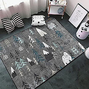 Memory Foam Kitchen Rug for Hotel Playroom Dorm Room, Anti-Skid Backing Floor Mat Doormats Comfort Throw Rugs Carpet, Anti Fatigue, Happy Camper Mountain Trees, 60 x 39 Inch
