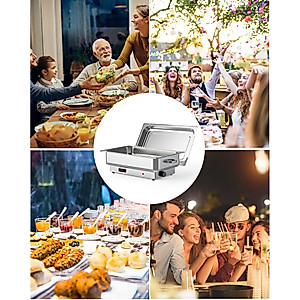 Electric Chafing Dish Buffet Set, 9QT Buffet Servers and Warmers Stainless Steel, Commercial Food Warmer with 1 Full-Size Pan & 2 Half-Size Pan, Temperature Control Display for Parties, Catering