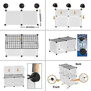 KOUSI Portable Storage Cubes-14 x14 Cube (12 Cube)-More Stable (add Metal Panel) Cube Shelves with Doors, Modular Bookshelf Units，Clothes Storage Shelves，Room Organizer for Cubby Cube