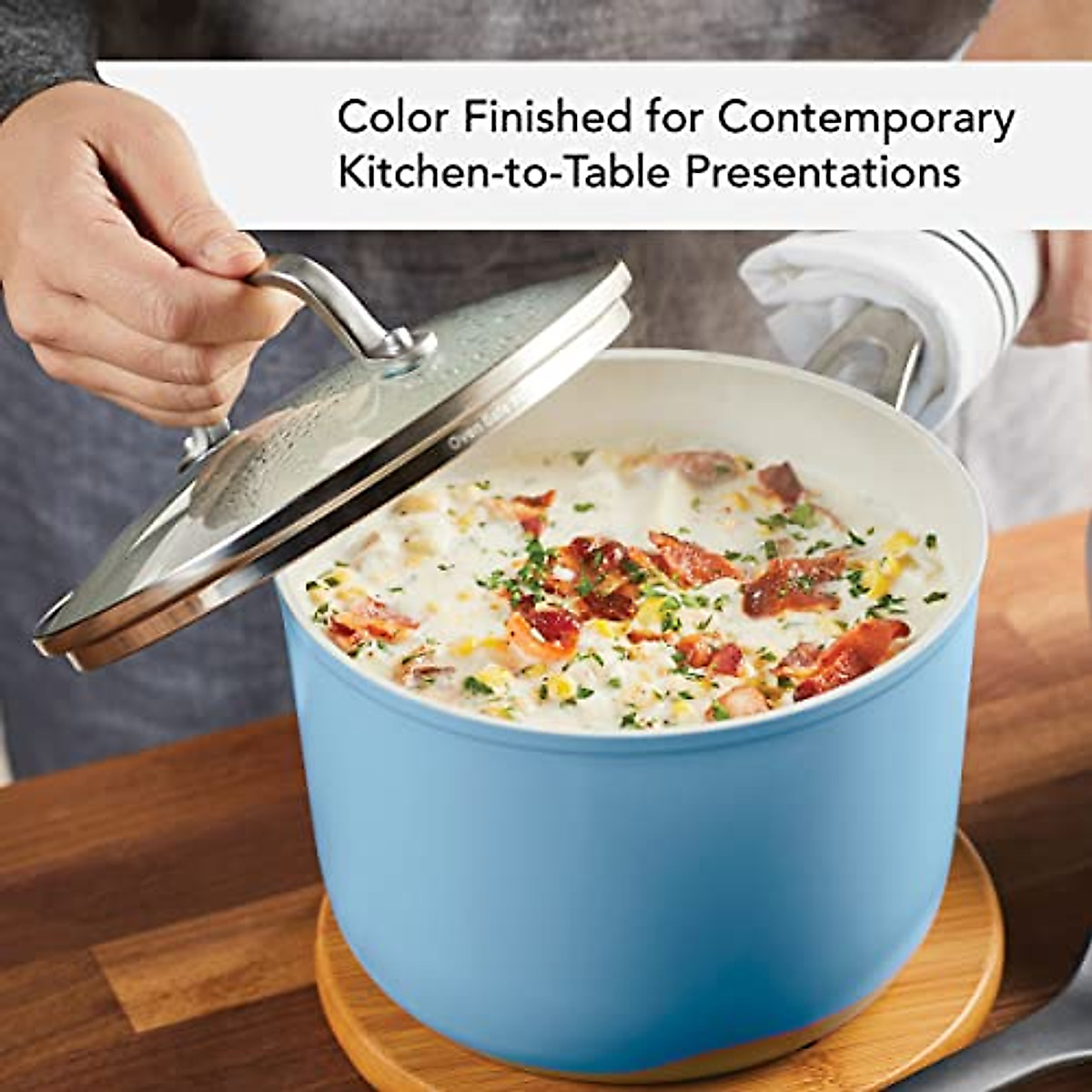 KitchenAid Hard Anodized Ceramic Nonstick Cookware Sauce Pan with Lid, 3 Quart, Blue Velvet