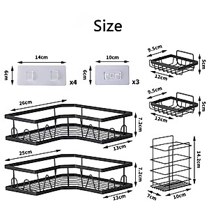 YLNAPUOPJIA 5 Pack Corner Shower Caddy with Adhesive Hooks & Soap Holder - Stainless Steel Organizer for Bathroom and Tub, No Drilling Required