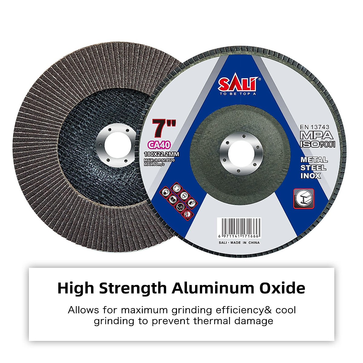 Sali 10 Pack Flap Disc 40 Grit 7" x 7/8-Inch Sanding Disc Bevel Type #29 Premium and Industrial Grade Angle Grinder Grinding Wheel High Performance Edge Grinding