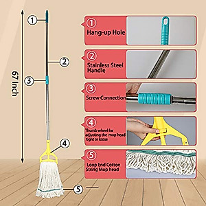 OFO Loop-End String Wet Mop, Heavy Duty Commercial Industrial Dust Mop , 67inch Stainless Steel Pole ,2- Pack