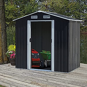 FIZZEEY 6' x 4' Outdoor Storage Shed Metal Garden Sheds w/Lockable Doors for Backyard Patio Lawn, Black