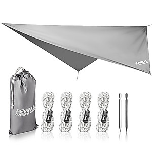 Foxelli Hammock Rain Fly - Waterproof Lightweight Tent & Hammock Rain Tarp for Camping, Backpacking w/Easy Setup Including Extra Long Guy Lines & Stakes