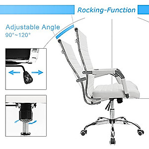 Furmax Ribbed Office Desk Chair Mid-Back PU Leather Executive Conference Task Chair Adjustable Swivel Chair with Arms