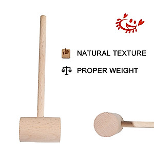 4Pcs Wooden Hammers, Natural Hardwood Crab Lobster Seafood Mallets