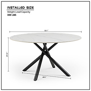 JURMALYN 53" Marble Dining Table Round Kitchen Table, Circle Dining Room Table with White Sintered Stone Top and Metal Legs Mid-Century Modern Dinner Table for 4 6 for Living Room Dining Room Kitchen