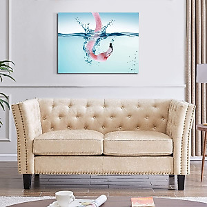 Purple Verbena Art Flamingo in Water Pictures Wall Art Pink Flamingos Animal Canvas Prints Artwork Painting for Home Living Room Bedroom Bathroom Walls Decorations,12x16 inches Picture Frame