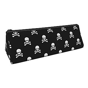 Skull Crossbones Black Triangle Pencil Pouch Large Capacity Multi Function Zipper Pencil Bag Organizer for Kids Or Adult Office Supplies Idea Gift