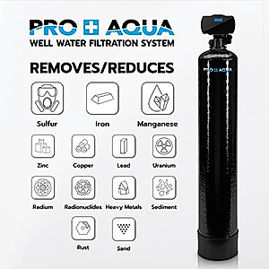 PRO+AQUA Heavy Duty Whole House Well Water Filter System - 100,000 Grains, 99% Effective, Easy Installation, 5-Year Warranty