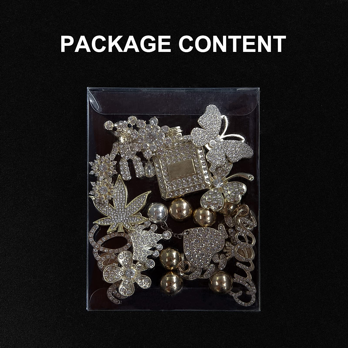 Rhinestone Bling Decoration Charms, Diamond Trend Designer Luxury Cute Jewelry Shoe Accessories for Women Girl Gifts(Gold)