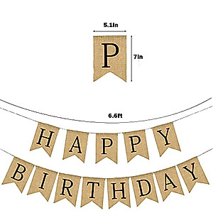 Burlap Happy Birthday Banner, Assembled Birthday Party Decorations for Men Women