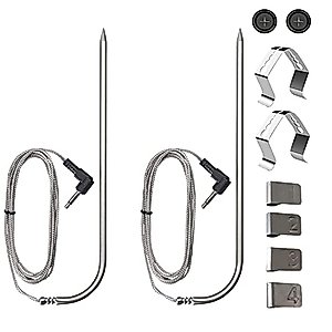 2 Pack Replacement Meat Probe for Masterbuilt Gravity Series 560/800/1050 XL Digital Charcoal Grill +Smoker, Temperature Probe Replacement with 2 Clip Holders, 2 Gormmets and 4 Numbered Tags