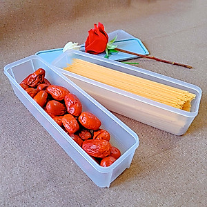 HYMAOME 2Pcs Spaghetti Container Pantry Storage Dispenser Clear Pasta Box Horizontal Food Storage Long Stackable Containers for Long Pasta, Noodles, Pantry Snacks