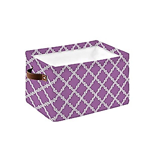 Storage Basket,Geometric Art Moroccan Check Collapsible Storage Bin with Handles Waterproof Foldable Cube Bins Purple Large Organizer Baskets for Shelves Closet Nursery