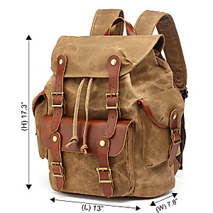 Waxed Canvas Leather Backpack for Men, Military Tactical Shoulder Rucksack for Travel Bag (M85_Khaki)