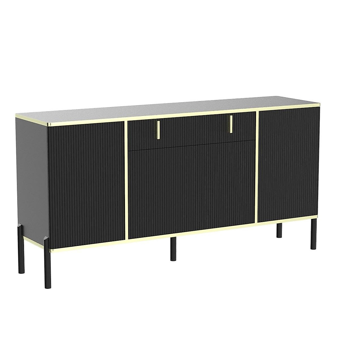 AIEGLE Modern 63" Long Buffet Sideboard Console Table, Kitchen Storage Cabinet with Drawer & 4 Doors, Buffet Server Bar Decorative Cupboard for Dining Living Room Entryway, Black & Golden
