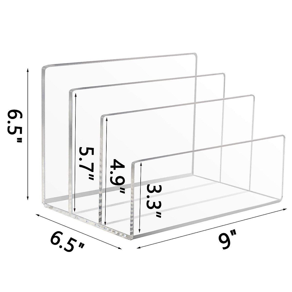 Tasybox Acrylic File Holder, Clear File Sorter Desk File Organizer 3 Sections Office Desktop Rack 9" x 6.5" x 6.5"