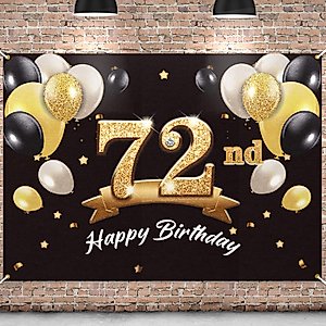 PAKBOOM Happy 72nd Birthday Banner Backdrop - 72 Birthday Party Decorations Supplies for Men - Black Gold 4 x 6ft
