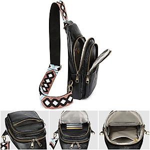 Cynure Women's Vegan Leather Sling Bag Packs Small Zipper Crossbody Chest Backpacks, Black