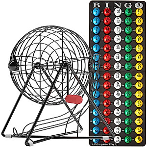 MR CHIPS 11 Inch Tall Professional Bingo Set with Steel Cage, Everlasting 7/8” Balls, Master Board for Balls