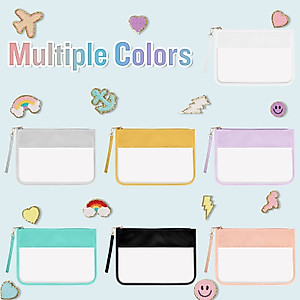 izuzta Clear PVC Flat Pouch, PU Travel Makeup Bag Clear Zipper Pouch with Wristlet, DIY Chenille Letter Bag Waterproof Portable Clear Travel Toiletry Bag Cosmetic Pouch for Women Girls (White)