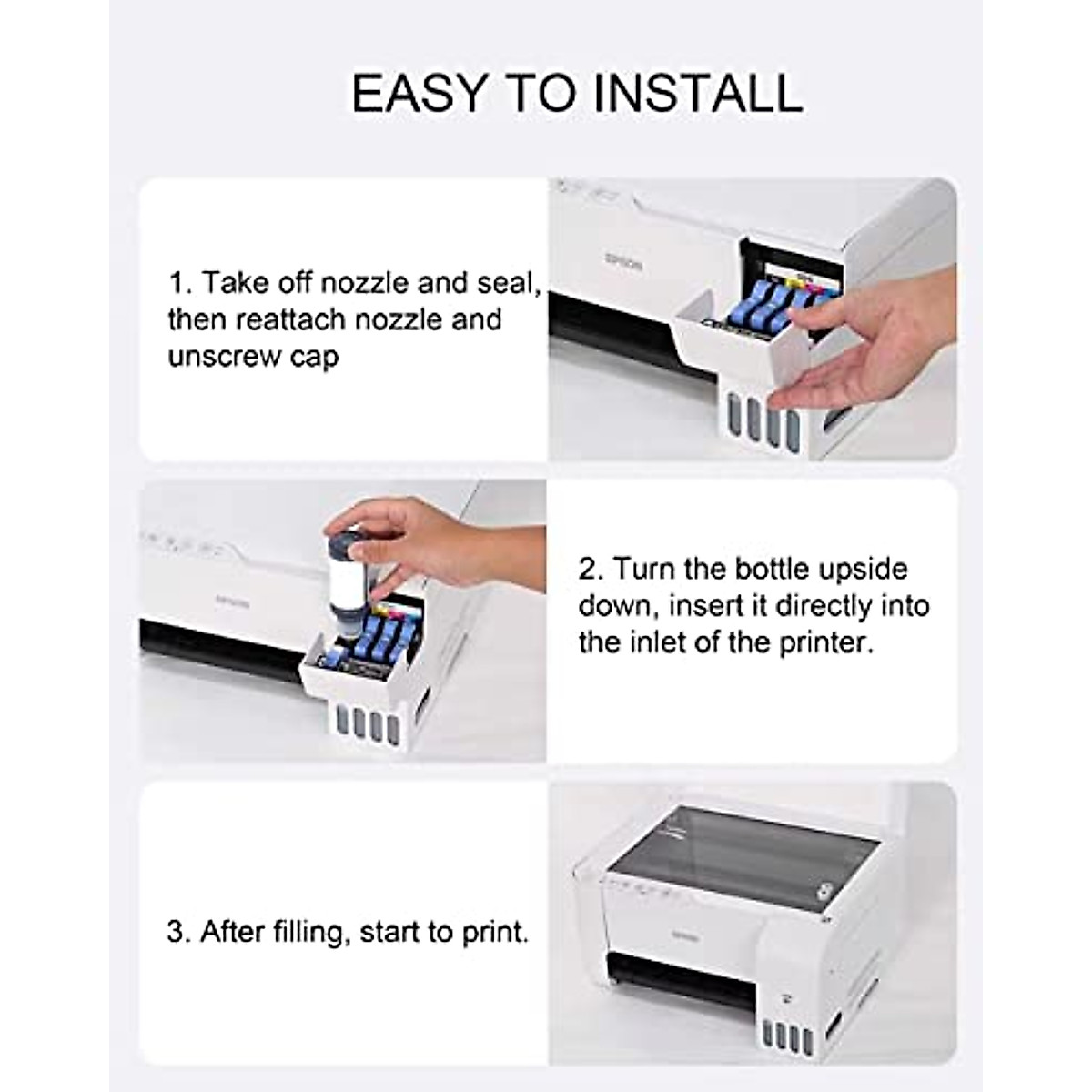 Hyliter T502 502 Ink Refill Bottles High Capacity for Ecotank ET2760 ET-4760 ET2720 ET-2750 ET-2850 ET-15000 ET-3850 ET-3750 ET-4850 ET-3830 Printer (4 Pack)