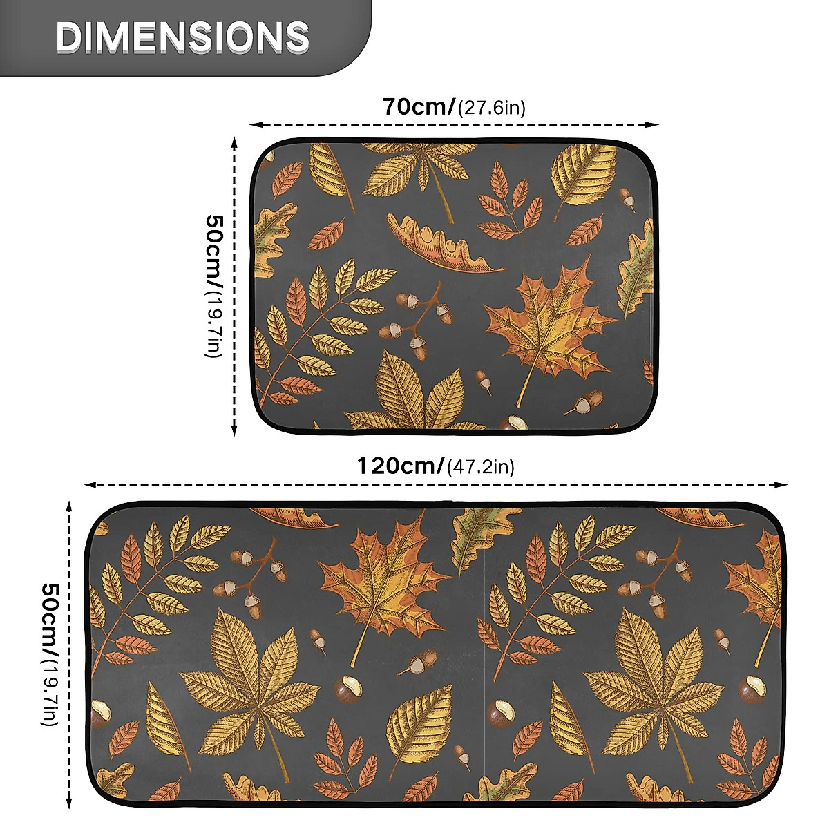 Emelivor Autumn Fall Kitchen Mat Set of 2 Anti-Fatigue Kitchen Rug Set Non Slip Cushioned Heavy Duty Memory Foam Kitchen Rugs and Mats Comfort Mat for Farmhouse Doormat Laundry