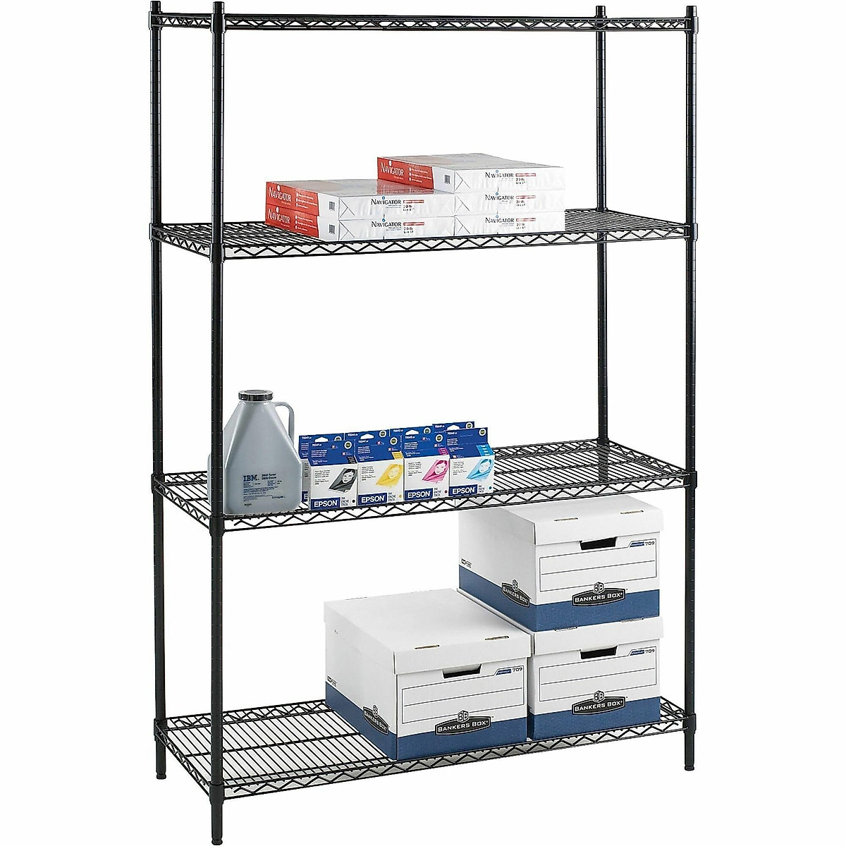 Lorell Starter Shelving Unit, 4 Shelves/4 Posts, 36 by 24 by 72-Inch, Black
