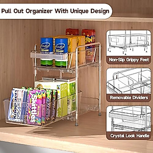 FEIMADA Under Sink Organizers and Storage 2 Packs, 2 Tier Bathroom Organizer Clear Pull out Cabinet Organizer for Bathroom Storage Kitchen Pantry Storage, Medicine Cabinet Organizer with Dividers