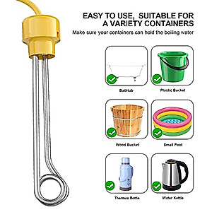 Water Heater, Immersion Water Heater, Bucket Water Heater, Submersible Water Heater 304 Stainless Steel Guard, Pool Heaters for Boiling Bath Water to Heat 5 Gallons of Water in Minutes