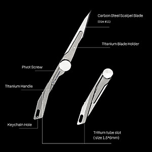 TITANER Titanium EDC Folding Small Pocket Scalpel Knife,Utility Knife,Craft Exacto Knife Blades Suitable for Pedicure, Fishing, Skinning, Fine Cutting - 2 Inch Scalpel Keychain Knives