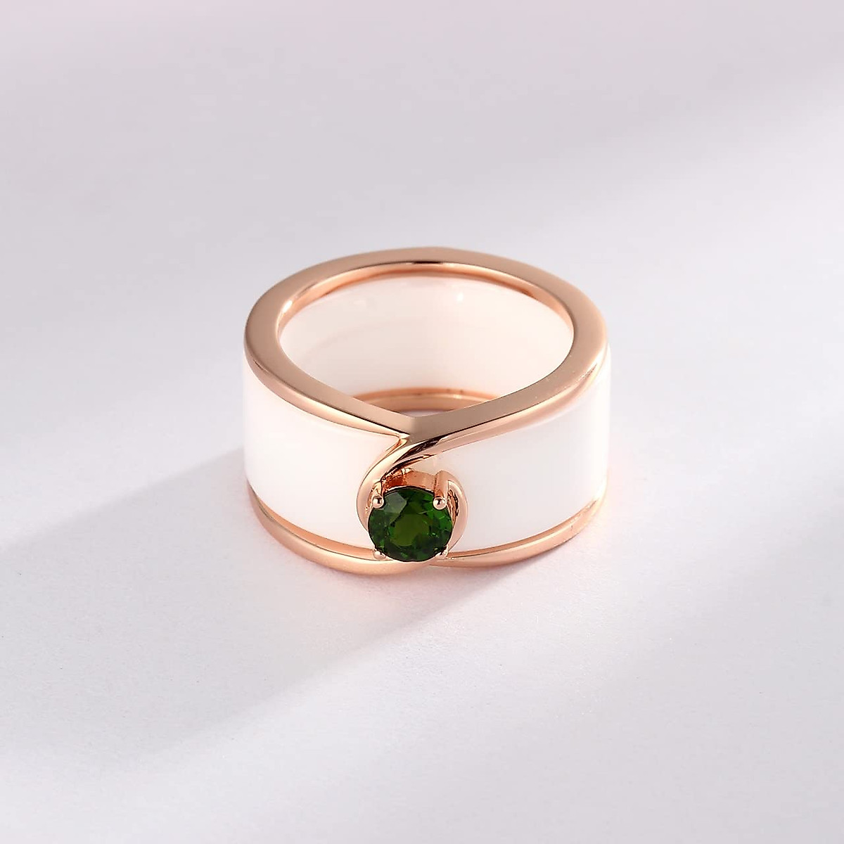 Natural Chrome diopside Rose Gold Over Sterling Silver Ring 0.6ctw with White or Black Ceramic (White, 7)