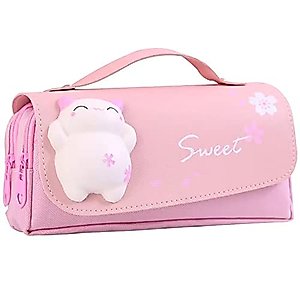 Pencil Pouch for Girls, Multi Compartments Large Capacity Pencil Pouch Pen Bag for Teen Girl Women,Students Adults Stationery Organizer Makeup Bag