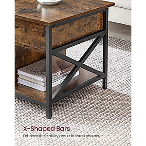 VASAGLE Lift Top Coffee Table for Living Room, Industrial Coffee Table with Hidden Compartments and Storage Shelf, Steel Frame, Rustic Brown and Black