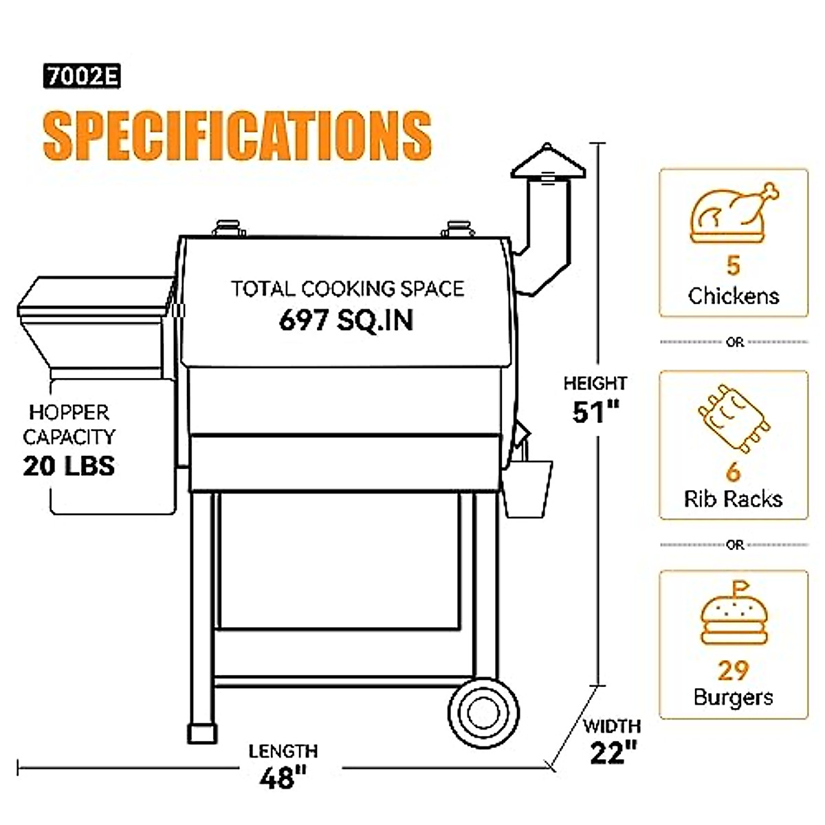 Z GRILLS Wood Pellet Smoker Grill, 8 in 1 BBQ Grill with Auto Temperature Control, 697 sq in Cooking Area for Backyard, Patio and Outdoor Cooking, 7002E, Sliver