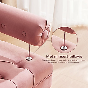 Batohom 60.2" End of Bed Bench,Large Size Bedroom Bench,Upholstered Window Bench with Button-Tufted,Entryway Bench,Storage Bench for Living Room(Pink)