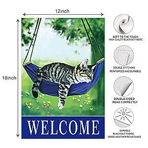 Welcome spring cat garden flags for outside 12x18, seasonal flags with cats double sided house flags, fall House Yard Lawn Decor Holiday Funny Garden Yard Decoration