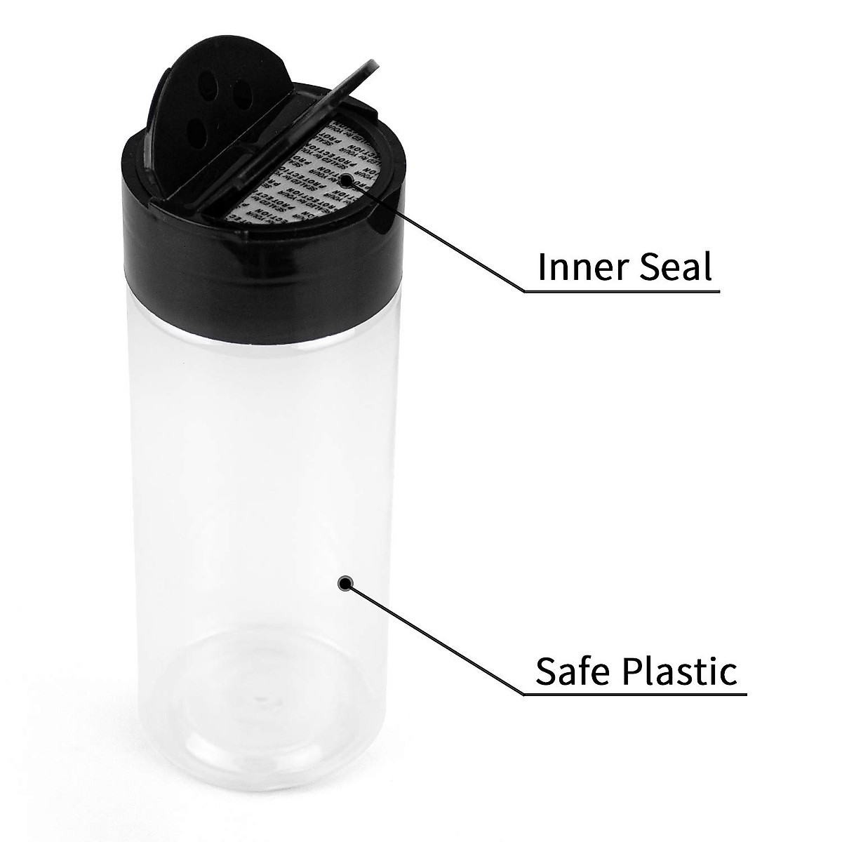 Foraineam 16 Pack - 17 oz. (500ml) Plastic Spice Jars Containers Bottles with Black Flip Cap To Pour Or Sifter Shaker - Perfect for Storing Spice, Powders and Herbs