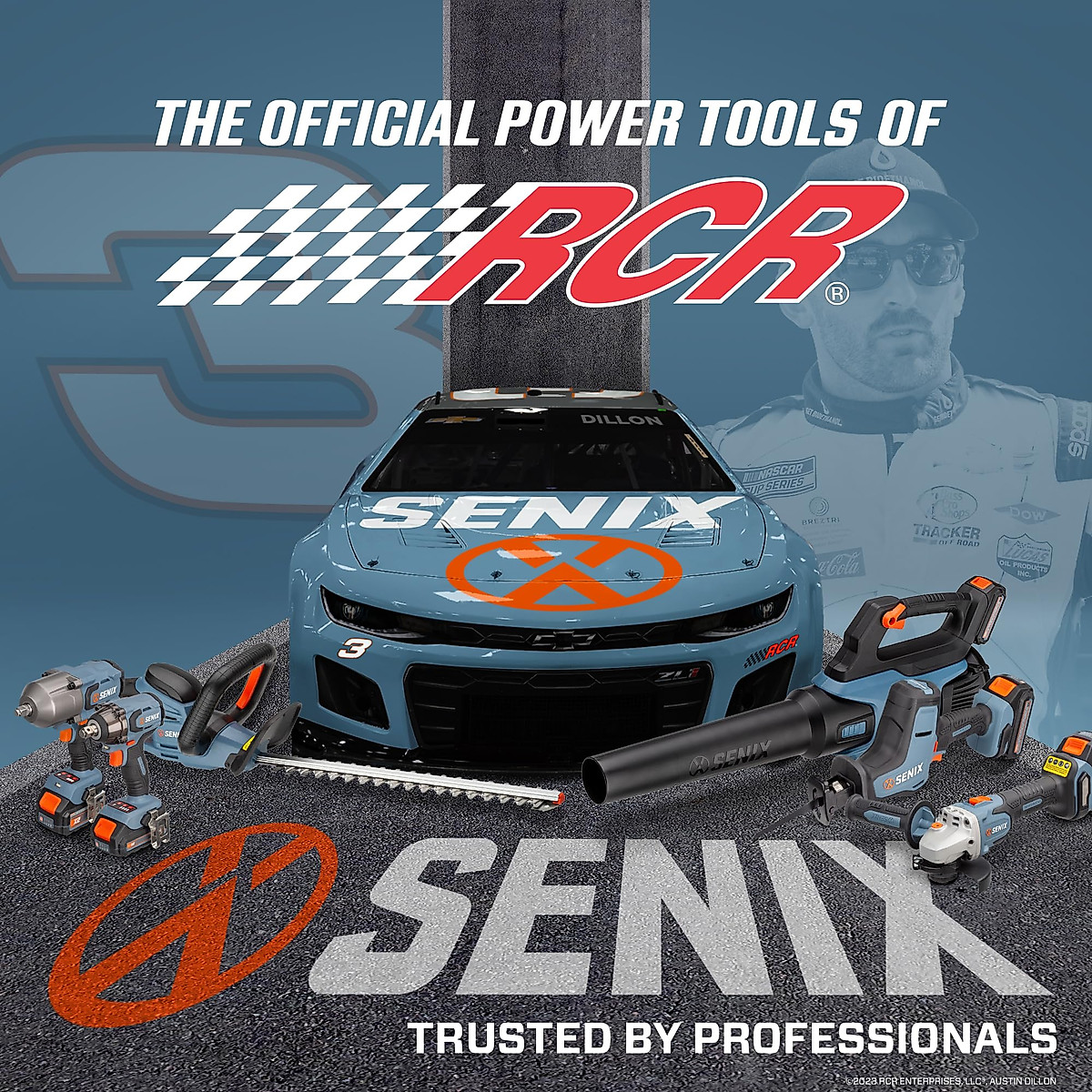 SENIX X2 20 Volt Max* 4-1/2-Inch Brushless Angle Grinder Tool, 8500 RPM Max, 3-Position Auxiliary Handle, Spring-Loaded Safety Slide Switch, 2.5 Ah Battery and Charger Included (PAX2115-M2)