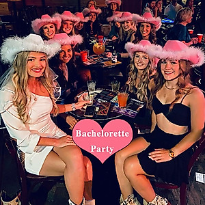 ZEBSF Pink Feathers Cowboy Cowgirl Hat with Heart Sunglasses - Pink Cowboy Hats for Women Cowgirl Outfits Bachelorette Western Birthday Disco Party Costume